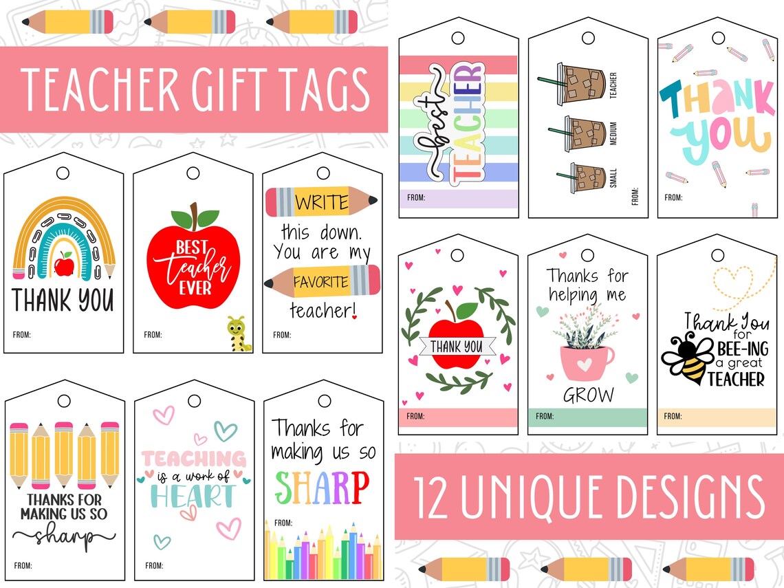 Teacher Appreciation Gift Tags: 12 Unique Designs (PDF Printable) - Etsy