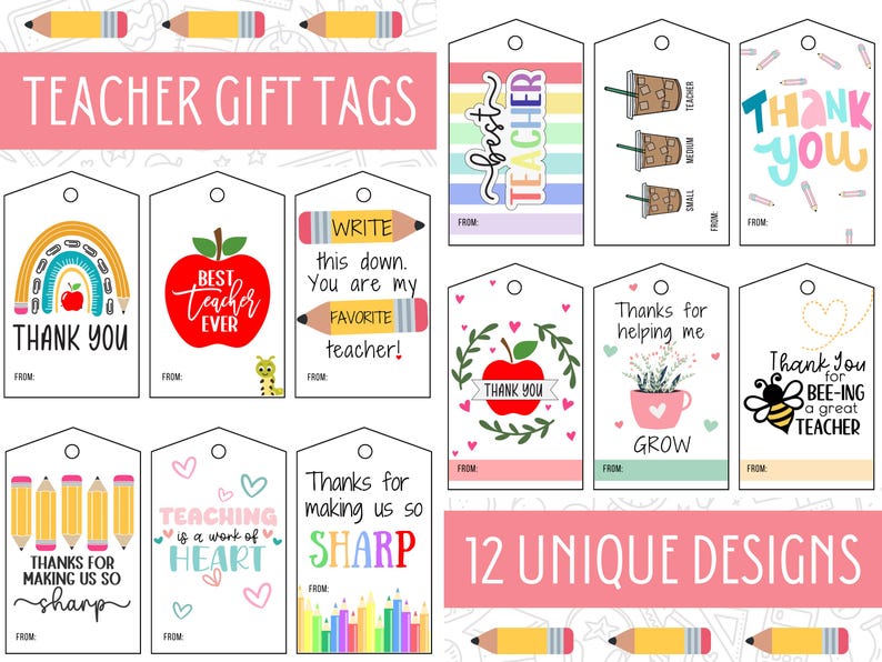 Teacher Appreciation Gift Tags Teacher Thank You Teacher Appreciation ...