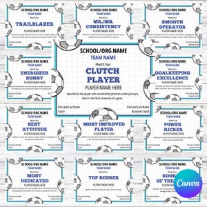 Editable Soccer Award Certificates: Team Party Canva Template (25 ...