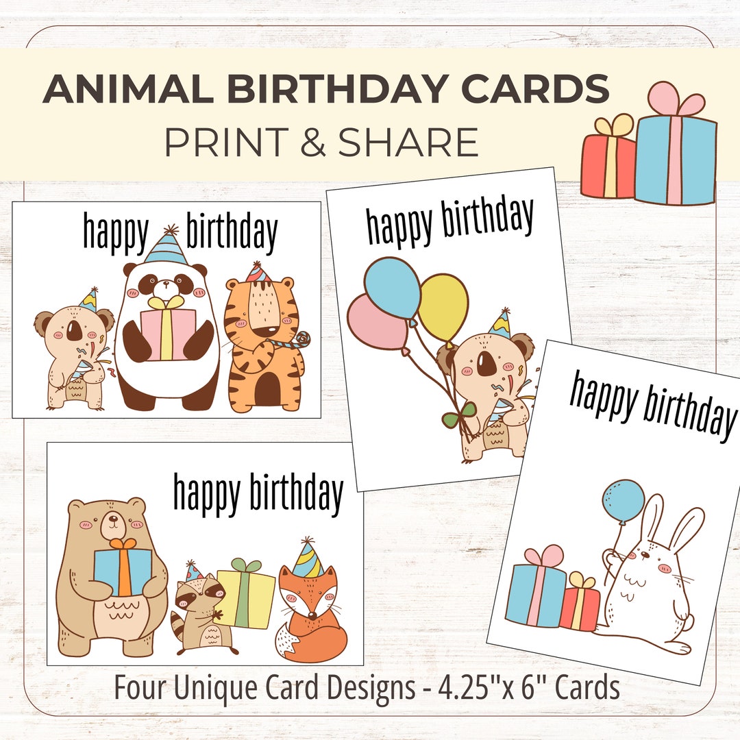 Animal Birthday Cards I Printable Birthday Cards - Etsy