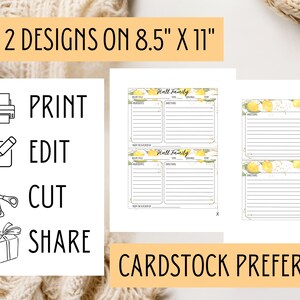 Lemon Recipe Card Template: Printable Personalized 4x6 (editable in ...