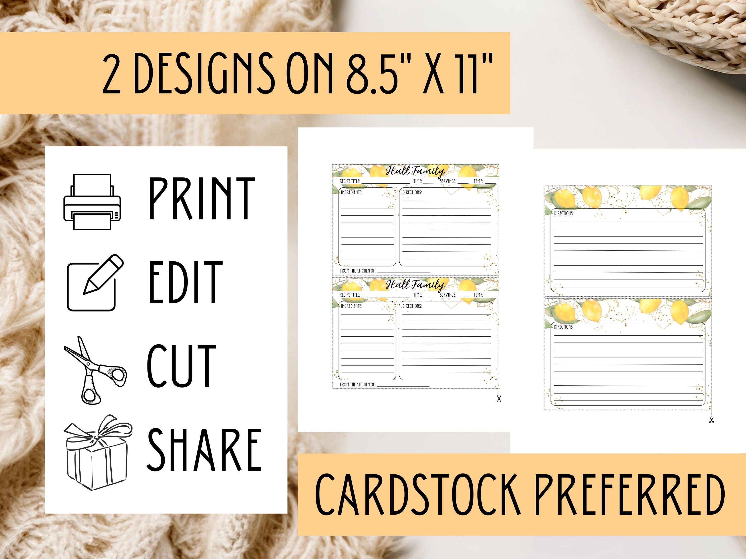 Lemon Recipe Card Template: Printable Personalized 4x6 (editable in ...