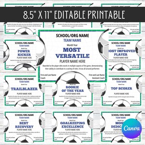 25 Editable Soccer Certificates, Soccer Team Party, Canva Template, End ...