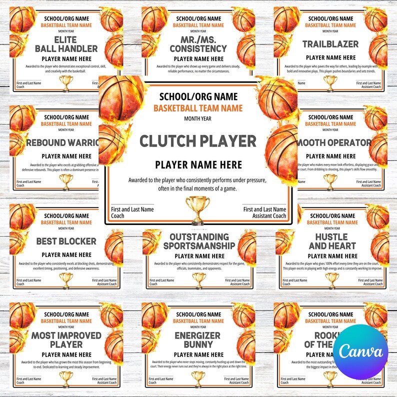 Editable Basketball Award Certificates: Team Celebration or Party, 25 ...