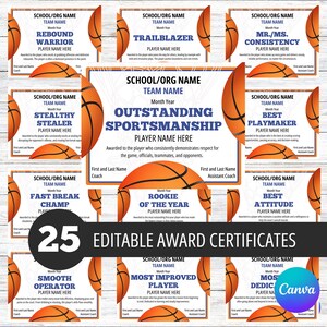 25 Editable Basketball Certificates, Basketball Team Party, Canva ...