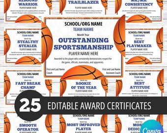 25 Editable Basketball Certificates, Basketball Team Party, Canva ...