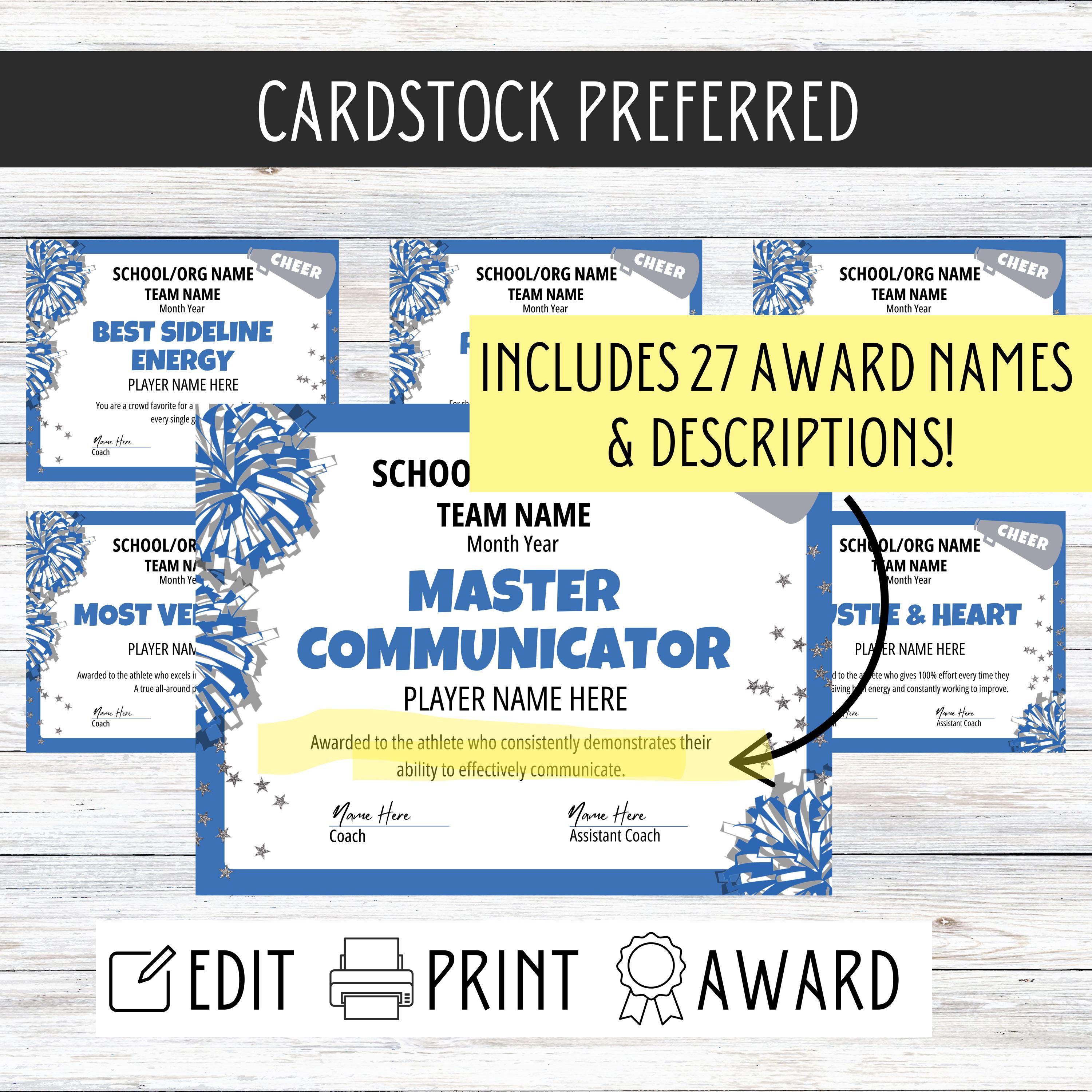 Editable Cheerleading Award Certificates: 27 Canva Cheer Certificate ...