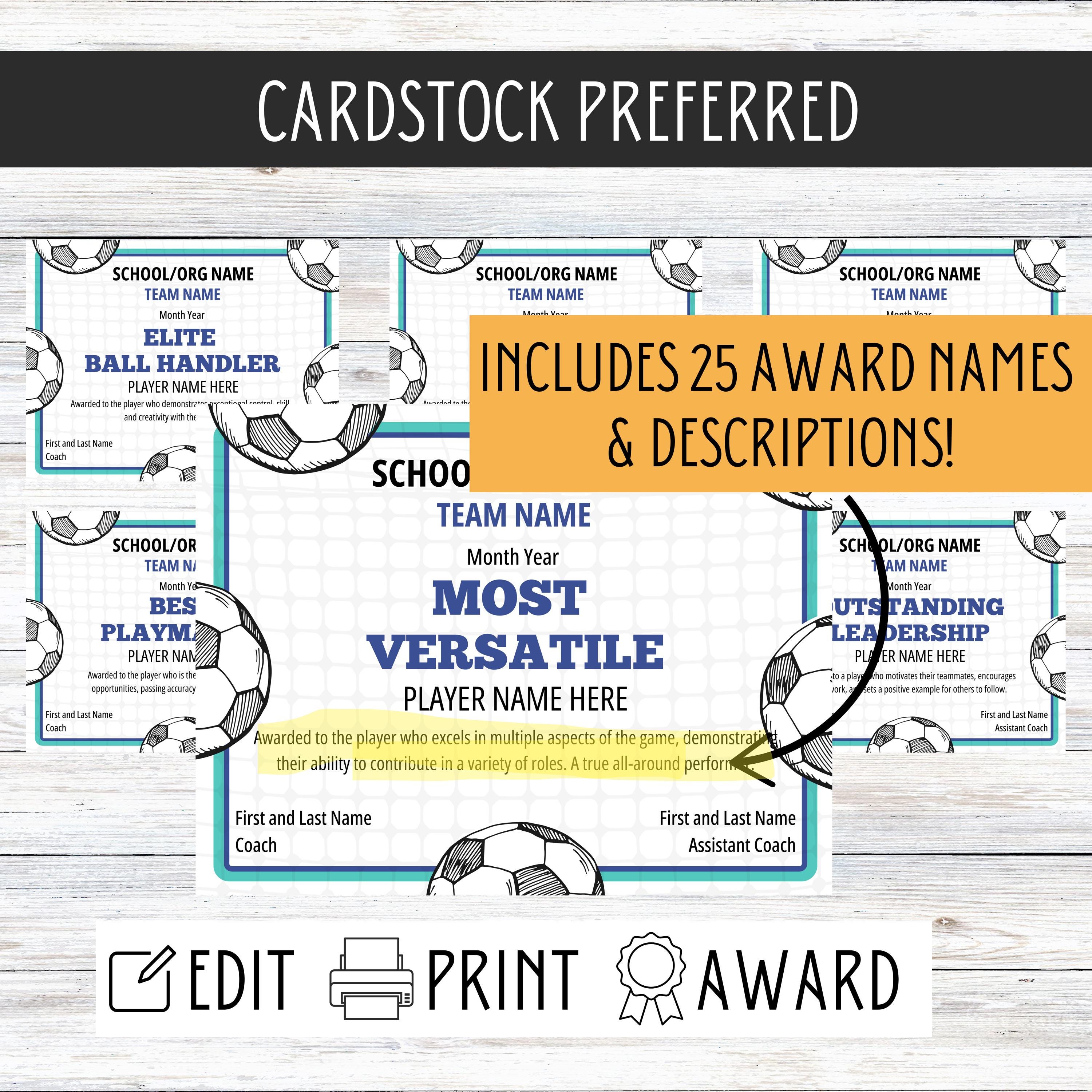 Editable Soccer Award Certificates: Team Party Canva Template (25 ...
