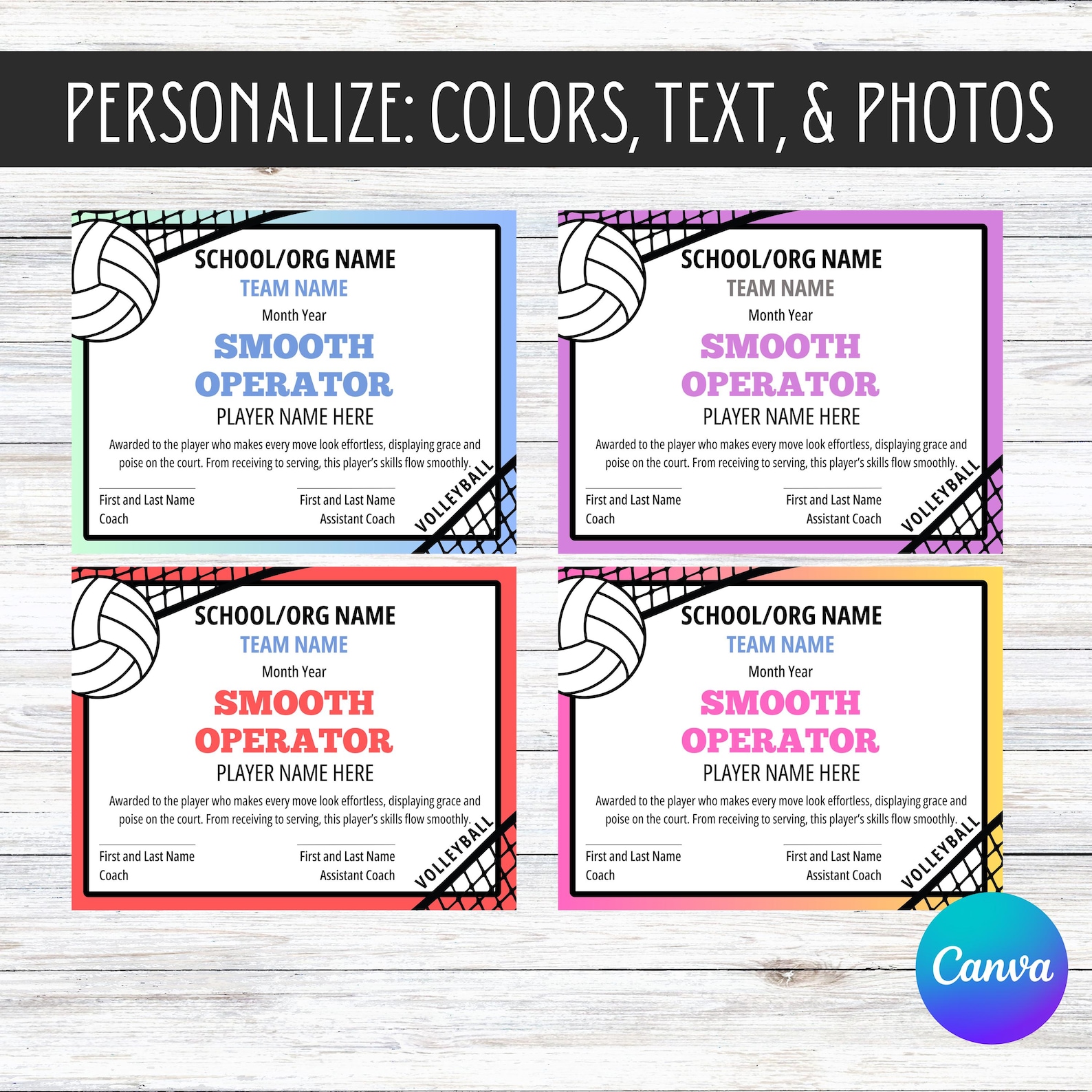 Volleyball Award Certificates: 25 Editable Canva Templates - Etsy