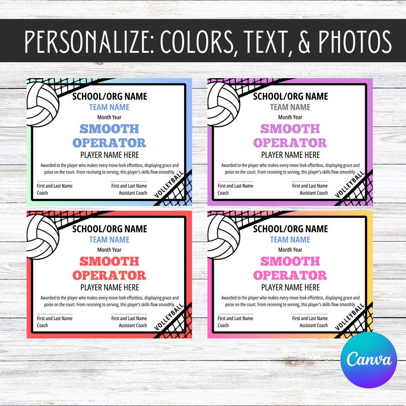 Volleyball Award Certificates: 25 Editable Canva Templates - Etsy