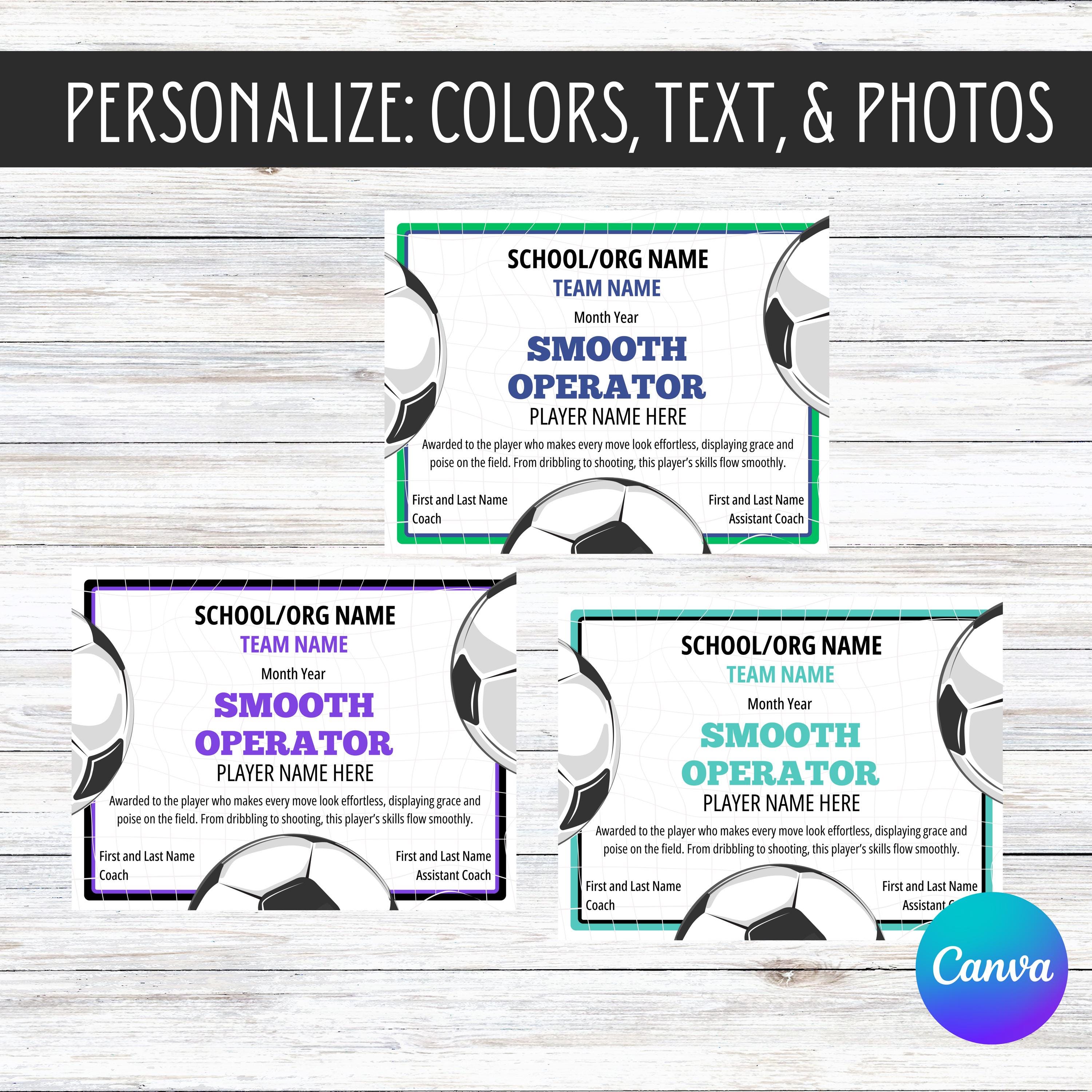 Editable Soccer Award Certificates: Team Party Canva Templates (25 ...