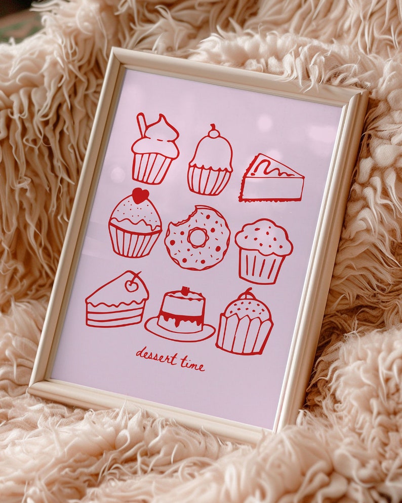 Cute Dessert Poster Sweet Kitchen Wall Art Eclectic Home Decor Foodie ...