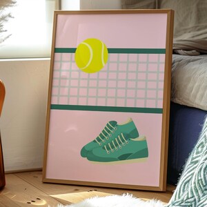 Preppy Tennis Poster College Dorm Decor Pink and Green Wall Art Sport ...