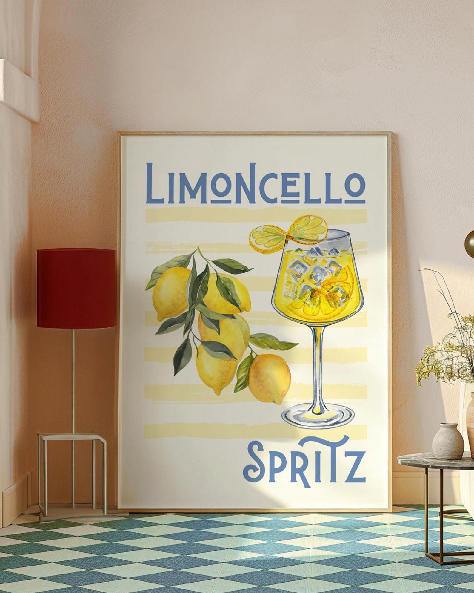 Limoncello Spritz Print Retro Cocktail Poster Bar Cart Wall Art Cool ...