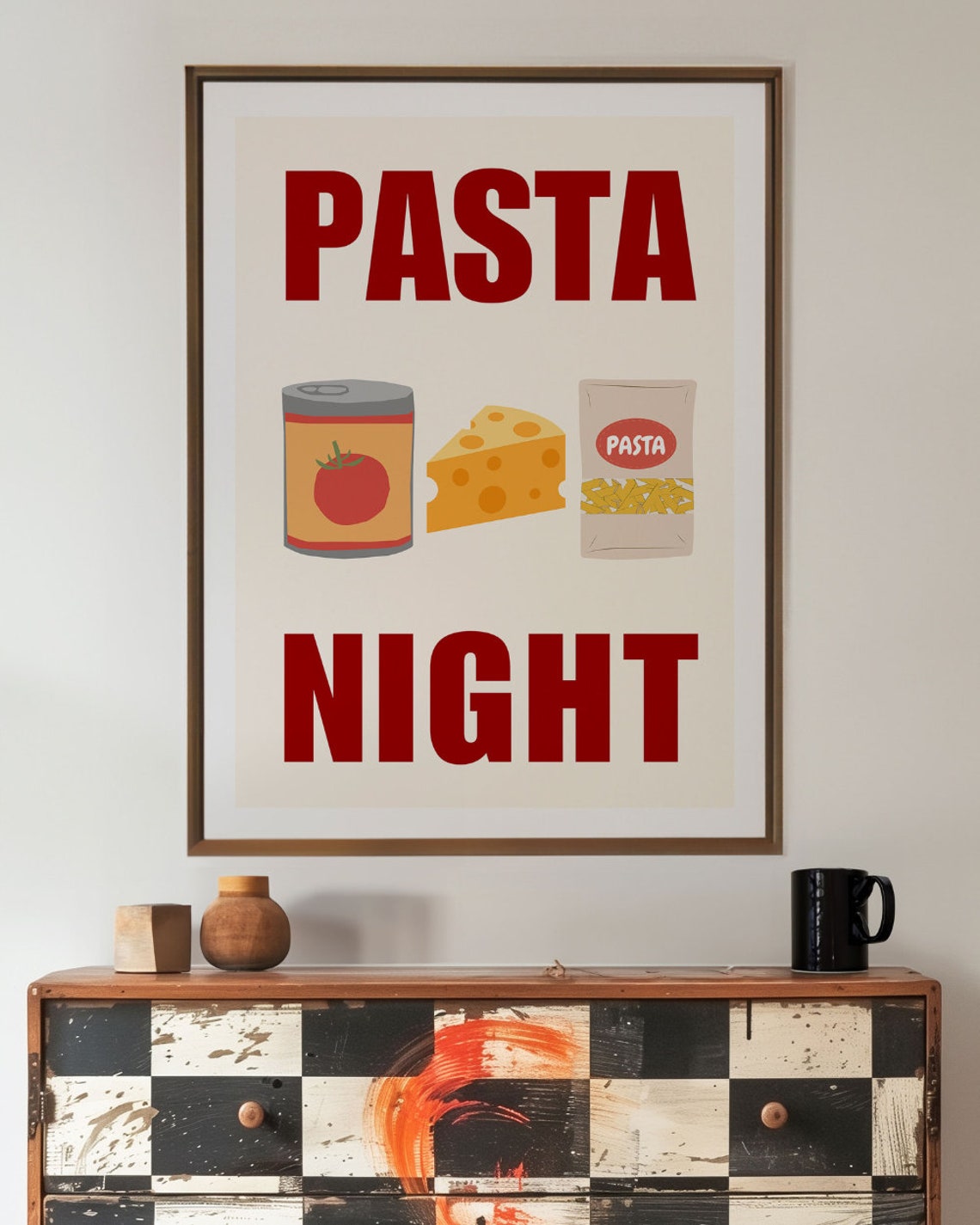 Pasta Night Poster Cool Kitchen Wall Art Retro Room Decor Trendy Dinner ...