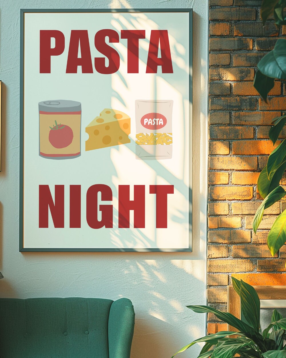 Pasta Night Poster Cool Kitchen Wall Art Retro Room Decor Trendy Dinner ...