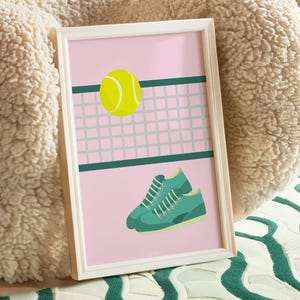 Preppy Tennis Poster College Dorm Decor Pink and Green Wall Art Sport ...