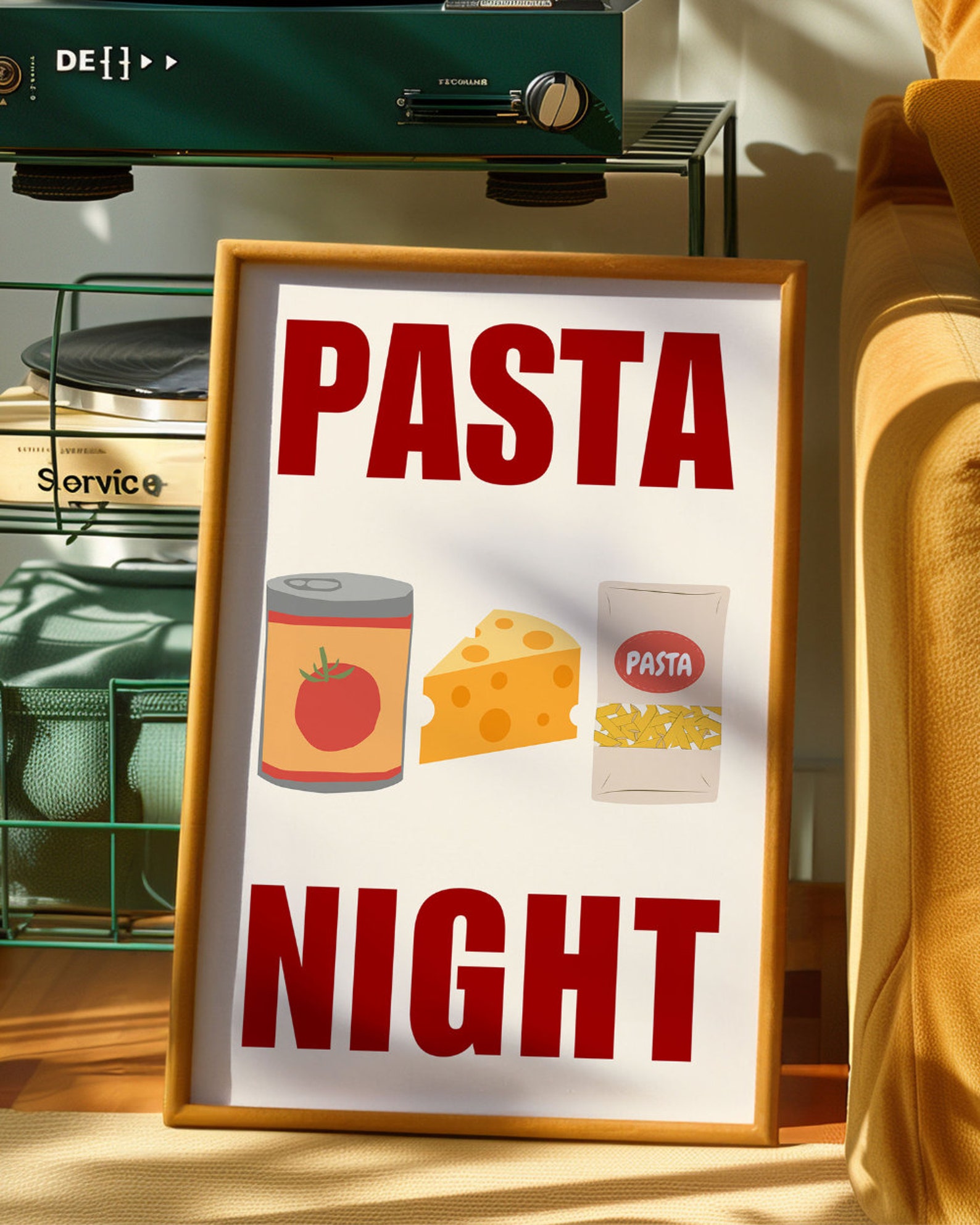Pasta Night Poster Cool Kitchen Wall Art Retro Room Decor Trendy Dinner ...
