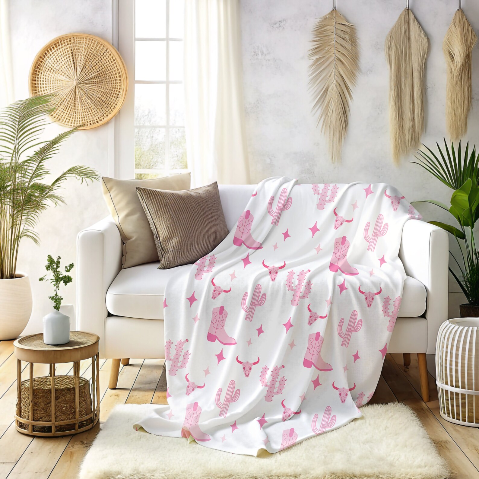 Pink Cowgirl Throw Blanket Cute Girly Western Room Decor Desert Vibes ...