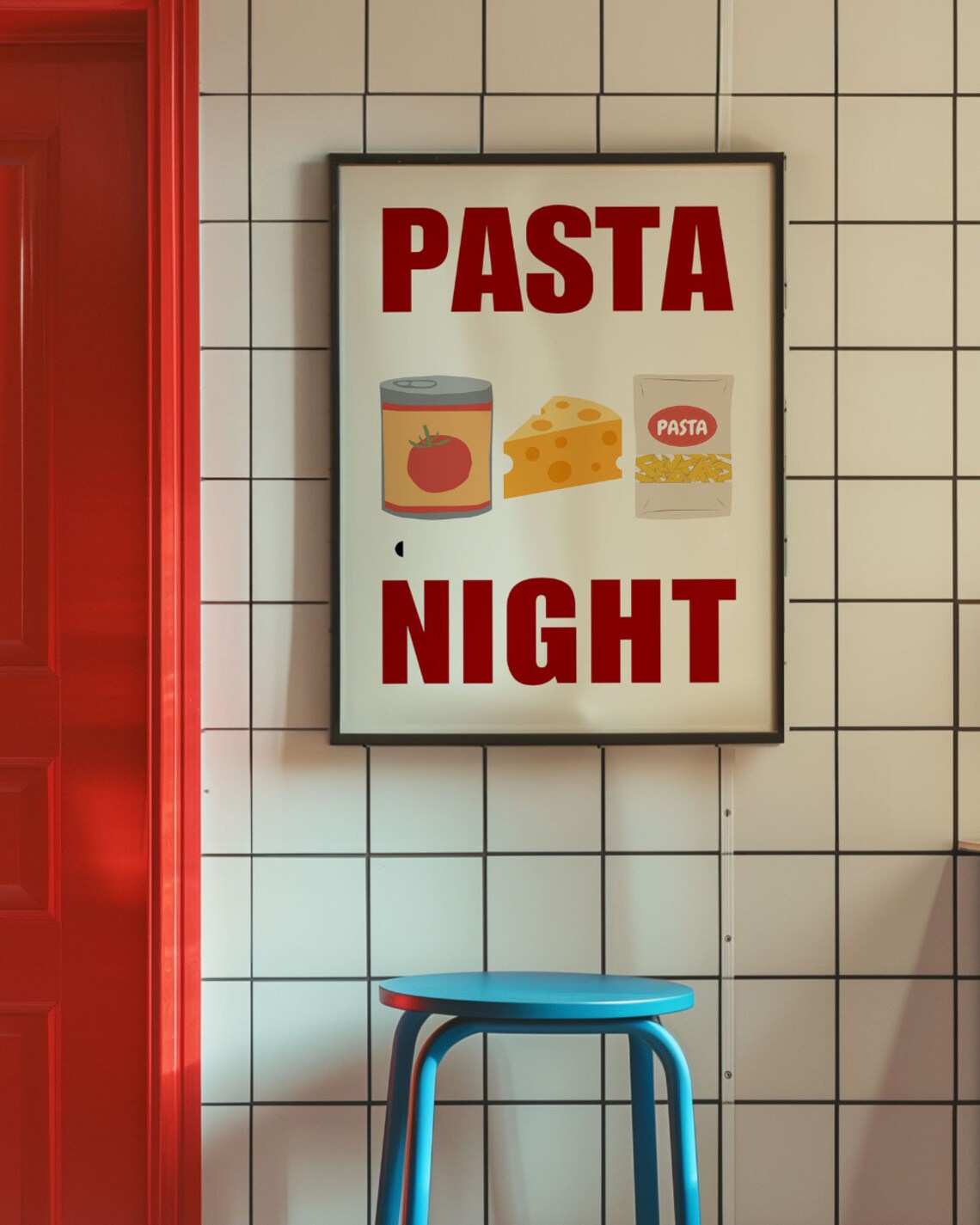 Pasta Night Poster Cool Kitchen Wall Art Retro Room Decor Trendy Dinner ...