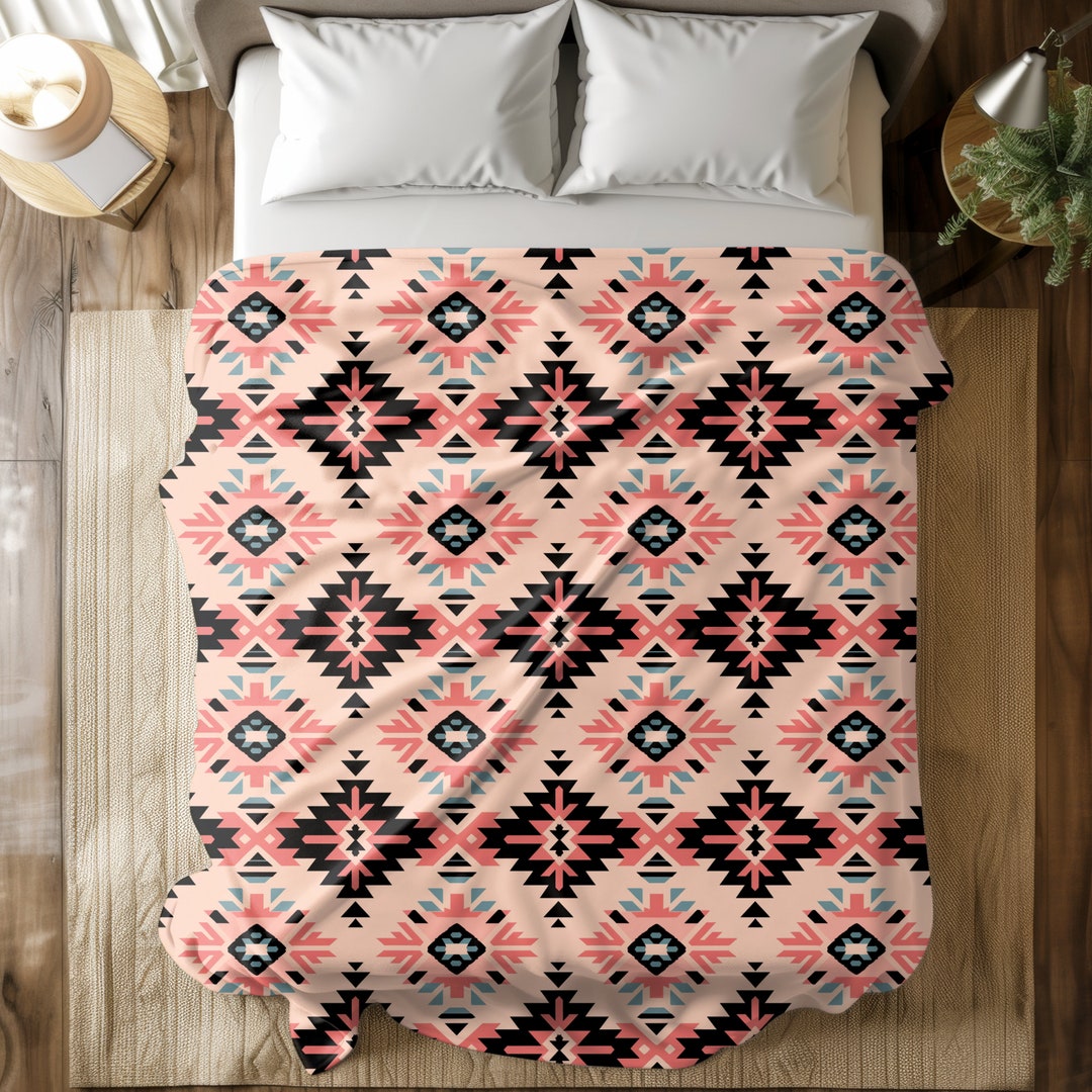 Pink and Teal Boho Western Blanket Aztec Print Blanket Sofa Throw ...