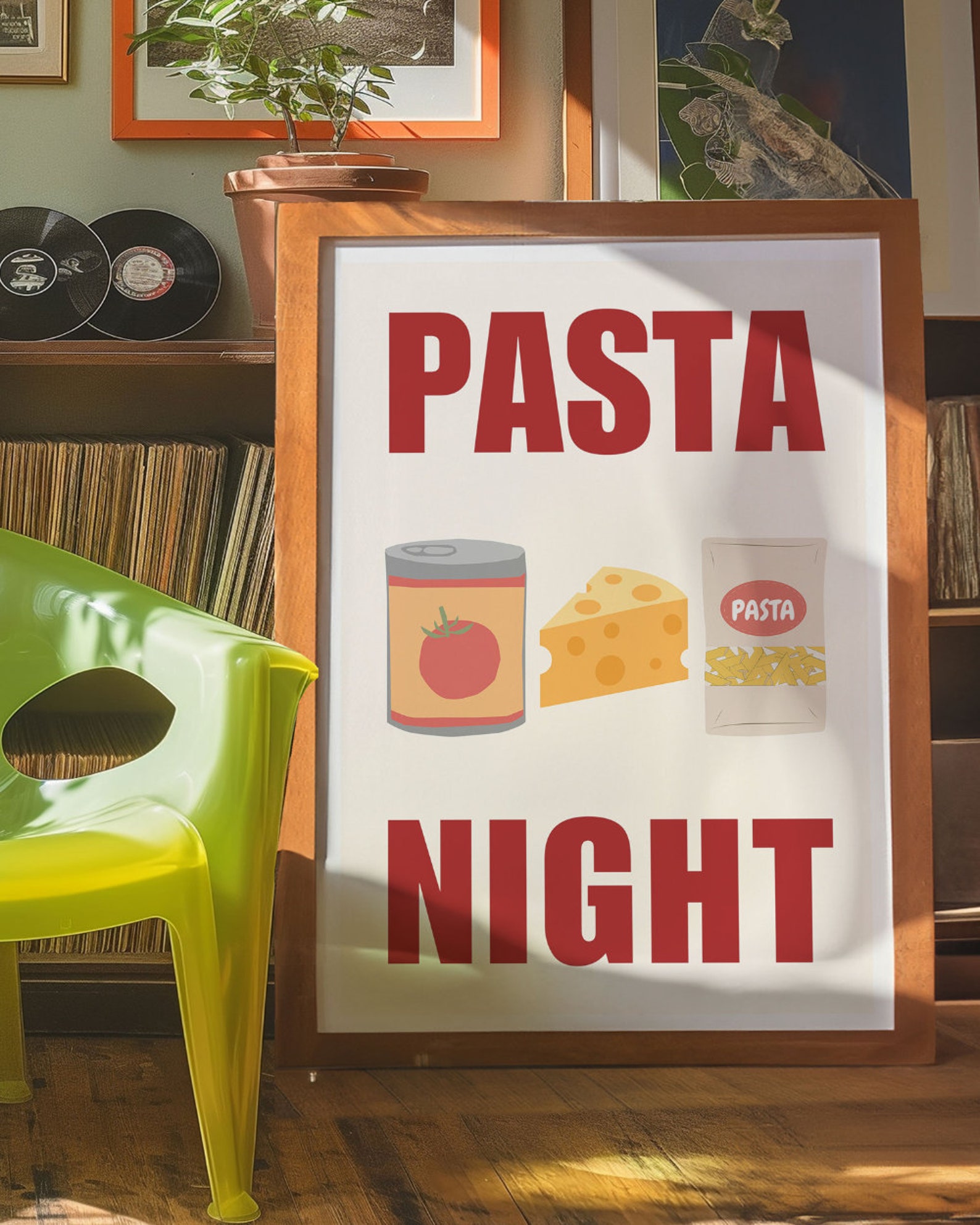 Pasta Night Poster Cool Kitchen Wall Art Retro Room Decor Trendy Dinner ...