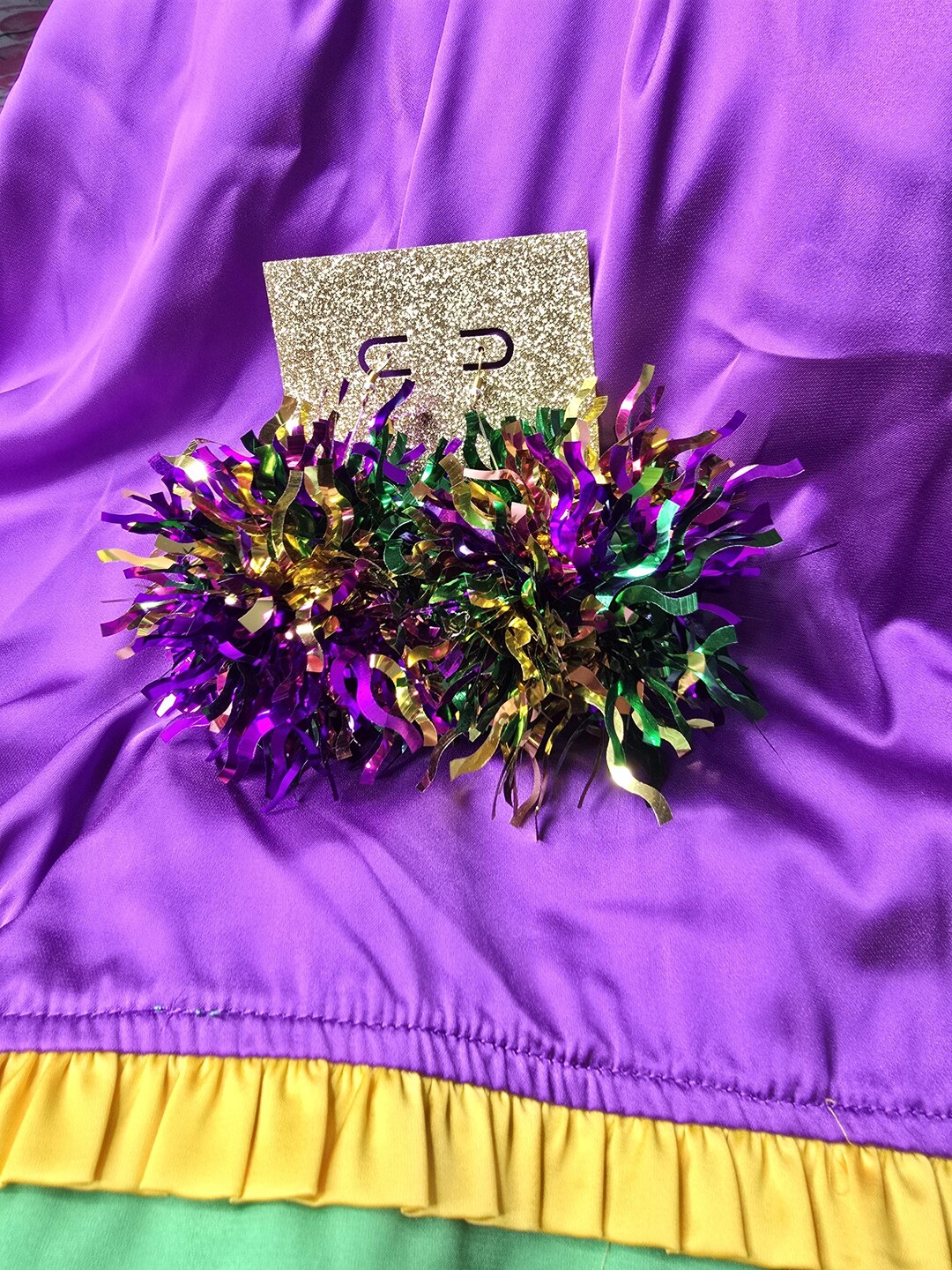Mardi Gras Tinsel Purple Green and Gold Handmade Pom Pom Earrings - Etsy