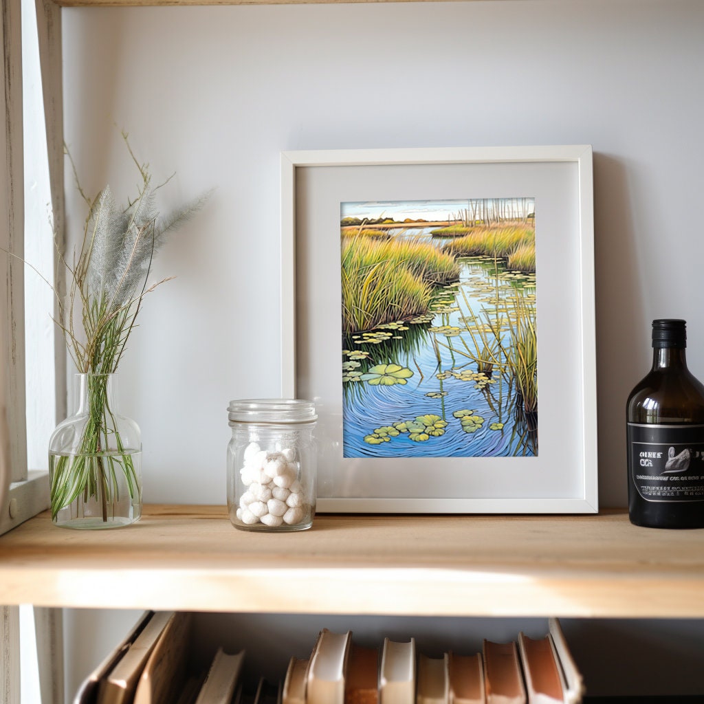 Marsh Mosaic: A Saltmarsh Abstract in Pen and Ink Watercolor, Coastal ...