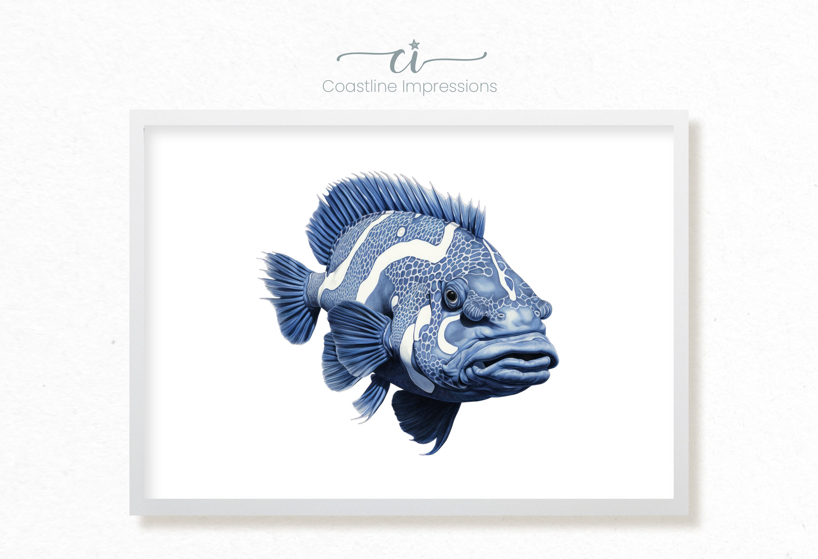 Blue Fish of Sea, Fish 2 Set of 6, Fish Art, Wall Art, Blue Theme Art ...