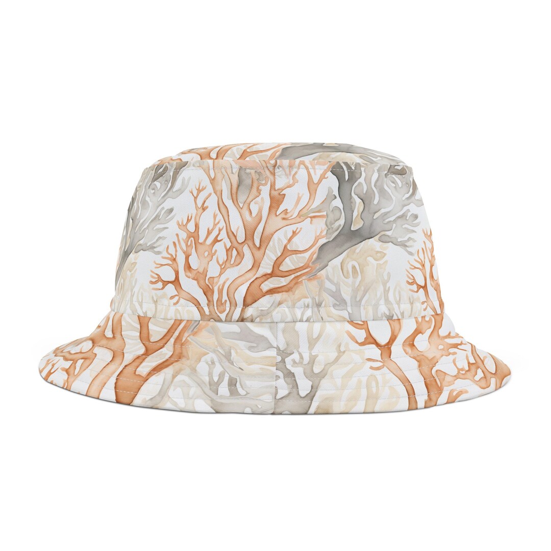 Coral Reef Breeze Bucket Hat, Coastal Themed Coral Style Print, Pale ...