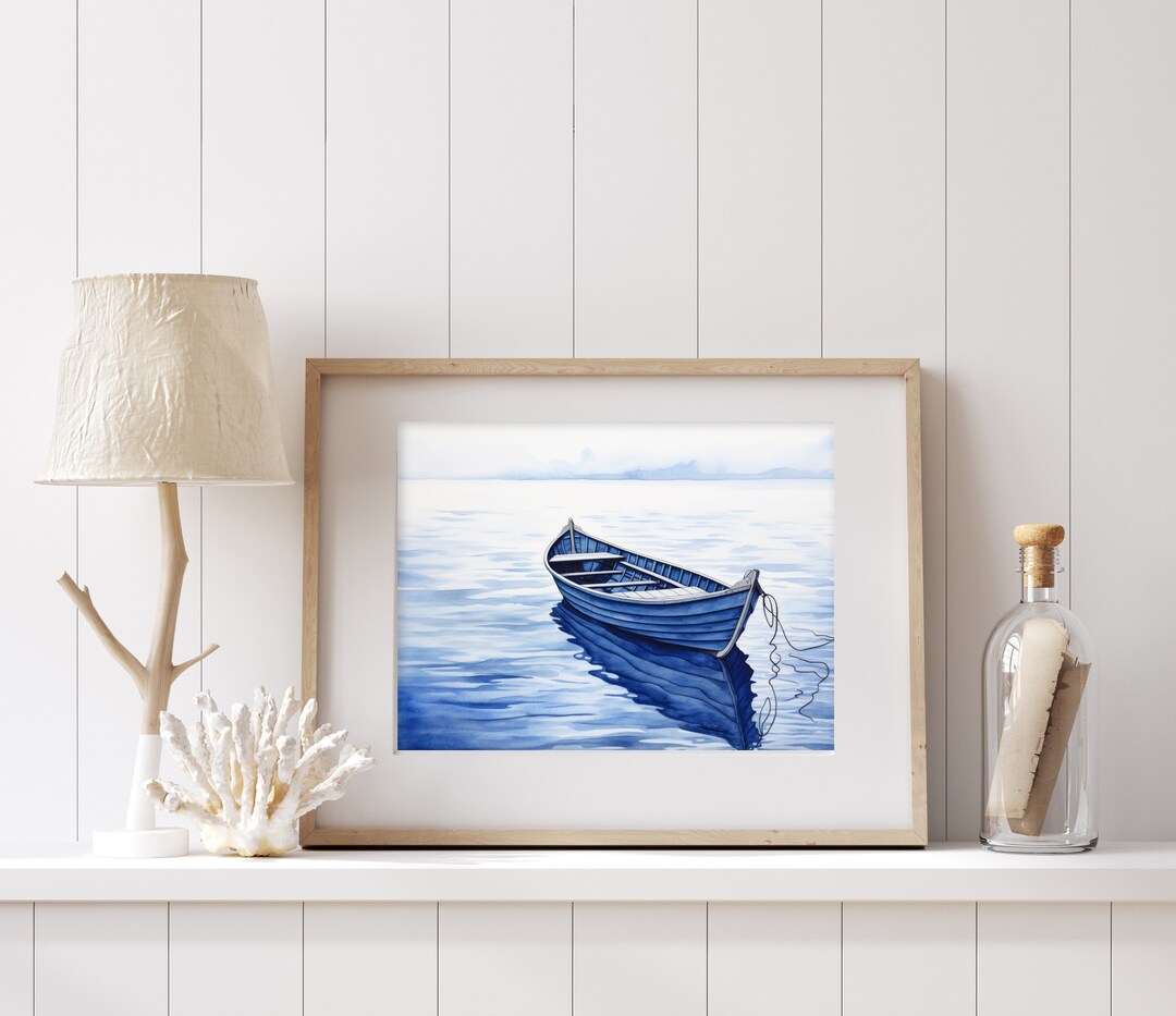 Bateau à rames dans des eaux calmes Art nautique, art côtier ...