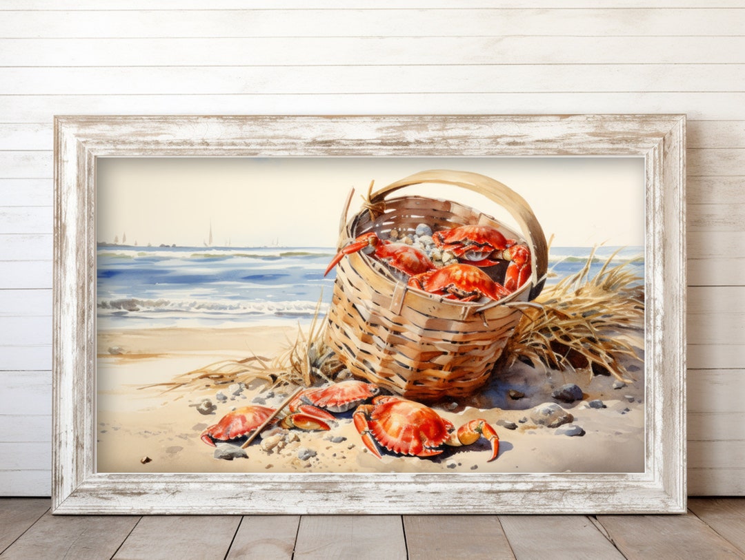 A Bushel of Crabs on the Beach Watercolor, Coastal Art, Seascape, Ocean ...