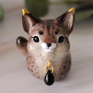 Cute Mini Bobcat, Handmade Polymer Clay Figurine With Pearl, Animal ...