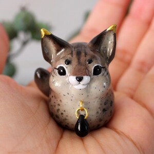 Cute Mini Bobcat, Handmade Polymer Clay Figurine With Pearl, Animal ...