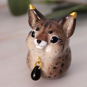 Cute Mini Bobcat, Handmade Polymer Clay Figurine With Pearl, Animal ...
