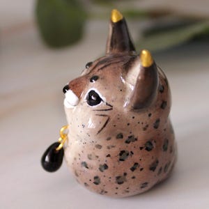 Cute Mini Bobcat, Handmade Polymer Clay Figurine With Pearl, Animal ...