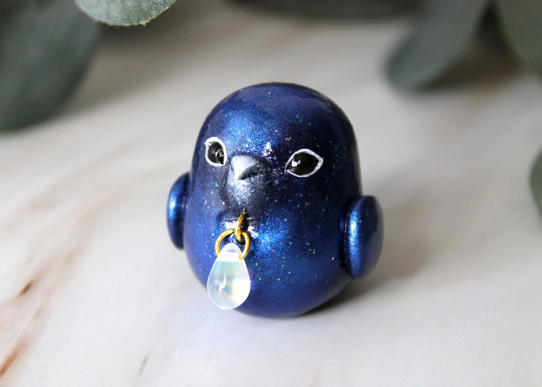 Pocket Midnight Crow Familiar, Handmade Polymer Clay Figurine With ...