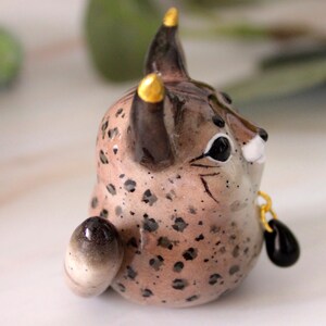 Cute Mini Bobcat, Handmade Polymer Clay Figurine With Pearl, Animal ...
