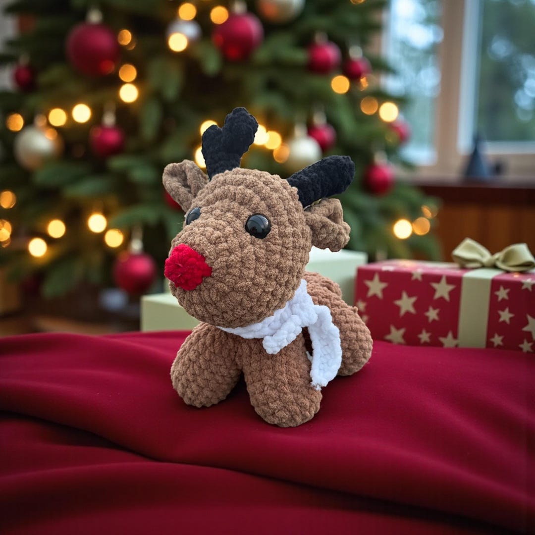 Large Crochet Christmas Holiday Reindeer Rudolph Stuffy With Scarf - Etsy