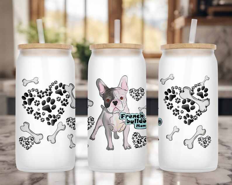 French Bulldog Cup, Frosted Glass Cup, Dog Mom, Gifts for Her, Dog ...