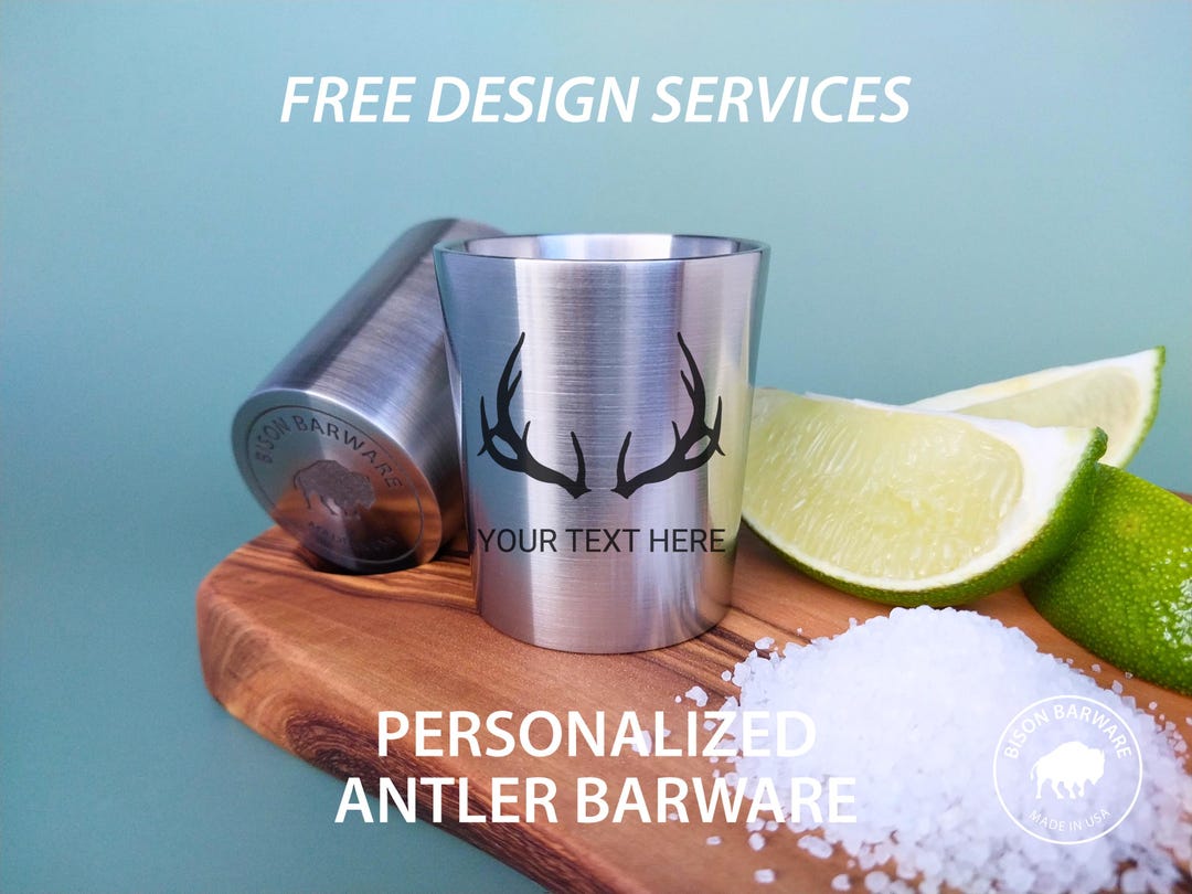 Personalized Antler Engraving, Stainless Steel Shot Glass, Deer, Elk ...