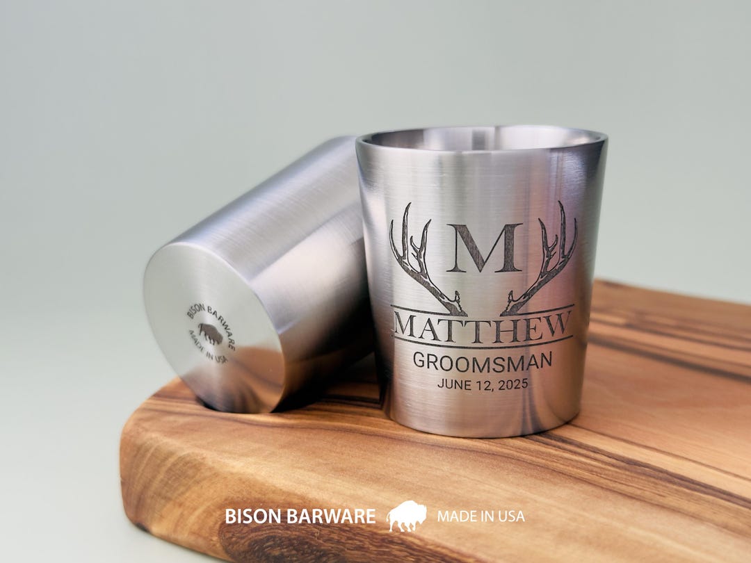 Custom Shot Glass, Personalized Antler Monogram, Stainless Steel ...