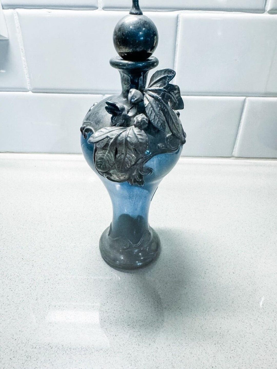 Vtg Israeli Perfume Bottle, Handmade Sterling Silver Flowers Thin Blown ...