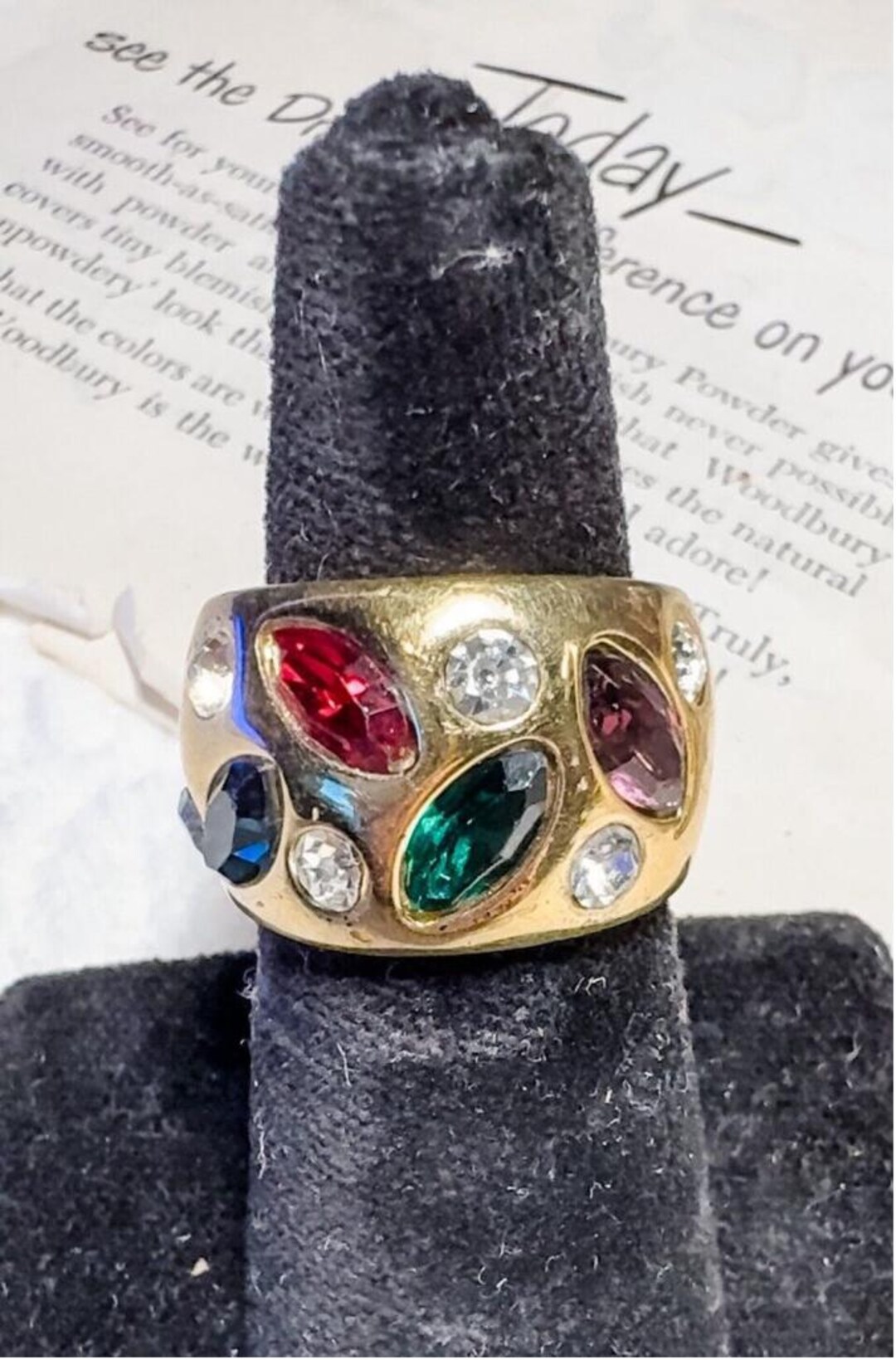 Vintage Signed 18K GE Gold Plated Multi Color Rhinestone Elegant Ring 6 ...