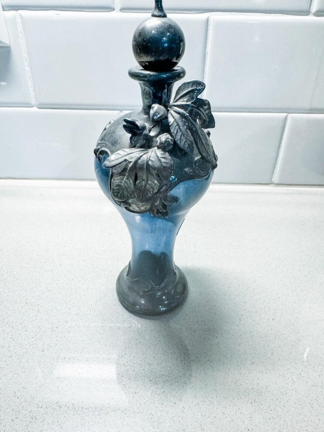 Vtg Israeli Perfume Bottle, Handmade Sterling Silver Flowers Thin Blown ...