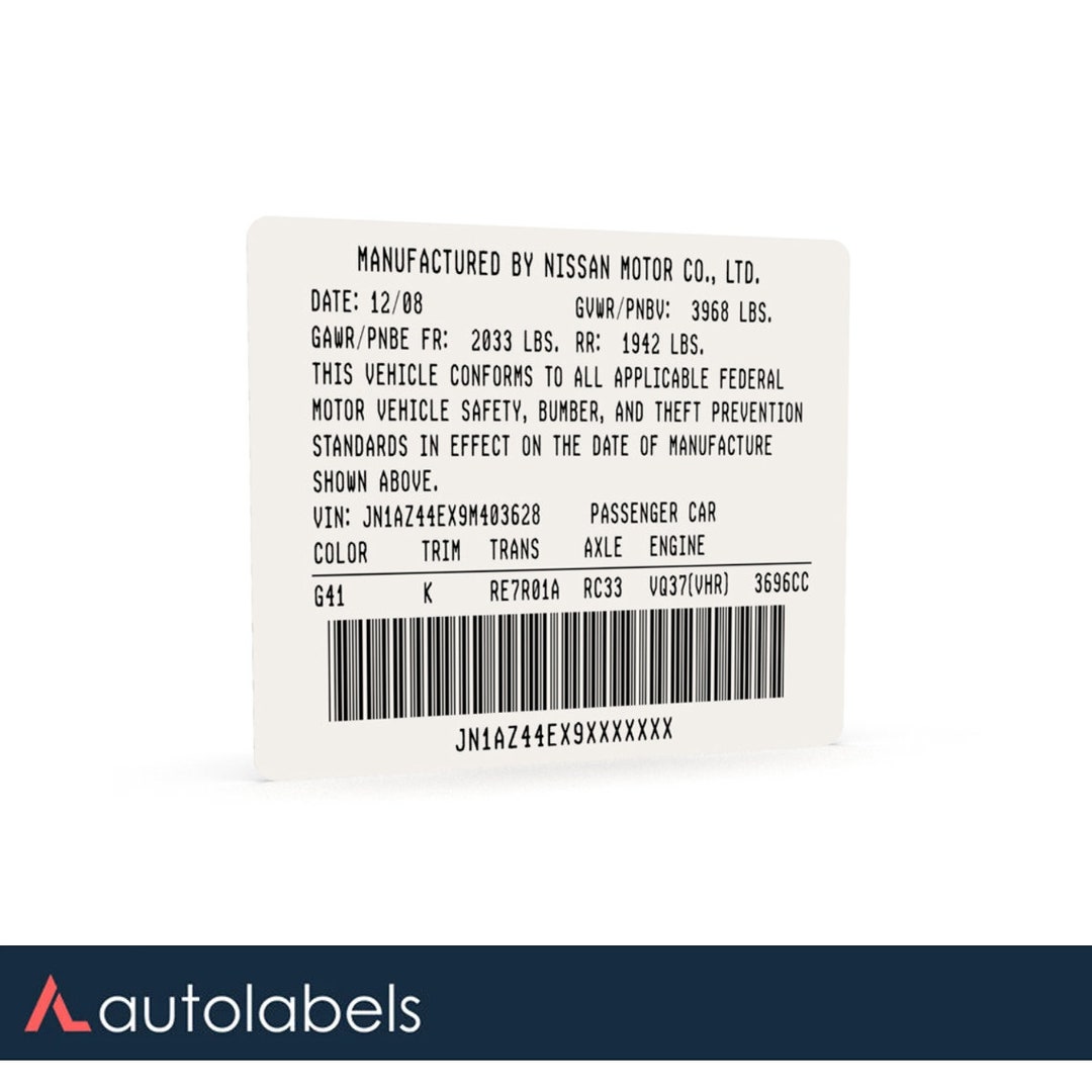 Nissan VIN Number Sticker Label Plate Decal Door Jamb Replica - Etsy