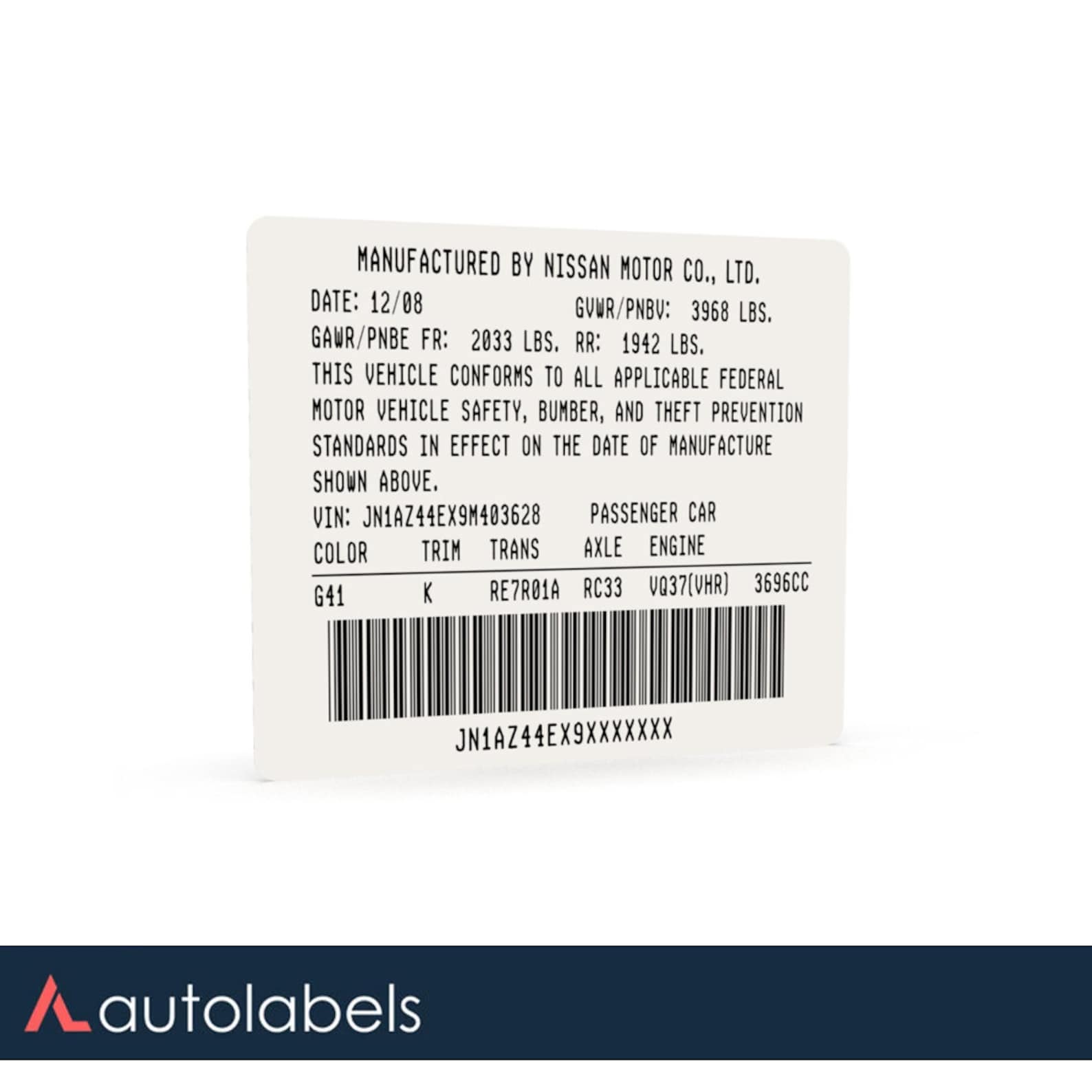 Nissan VIN Number Sticker Label Plate Decal Door Jamb Replica - Etsy