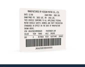 Toyota VIN Number Sticker Label Plate Decal Door Jamb Replica - Etsy