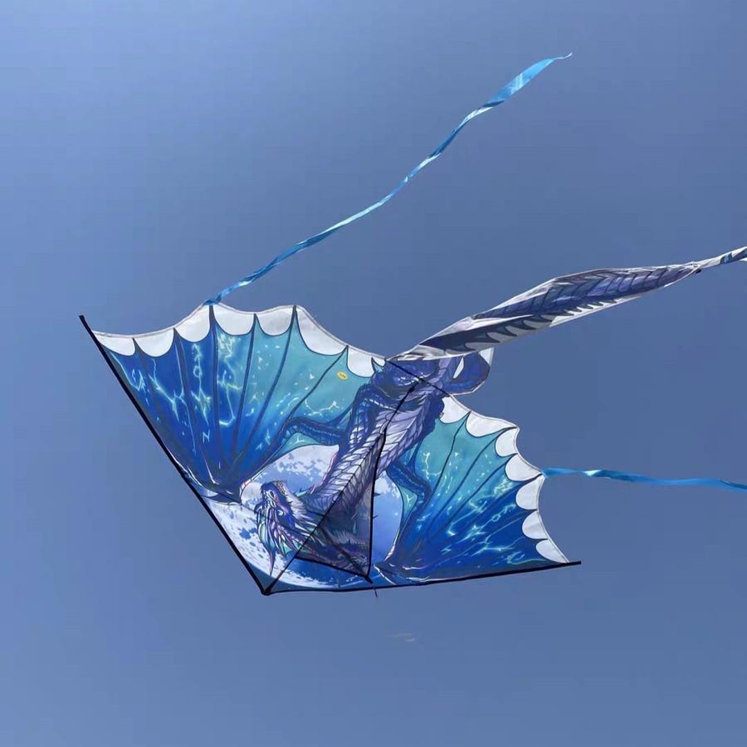 Blue Dragon Kite – Fantasy Flying Dragon Kite for Kids & Adults, Easy ...