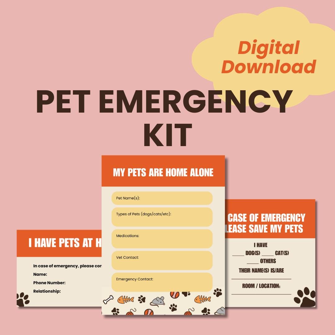Printable Pet Emergency Kit – Pet Alert Window Sign + Fridge Info Sheet ...